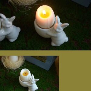 Easter Bunny Porcelain Egg Cup for Soft Hard Boiled Egg, Easter Bunny Rabbit Tealight Candle Holder for Easter Spring Decoration Dinner Dinning Room Table Centerpiece Décor