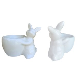 Easter Bunny Porcelain Egg Cup for Soft Hard Boiled Egg, Easter Bunny Rabbit Tealight Candle Holder for Easter Spring Decoration Dinner Dinning Room Table Centerpiece Décor