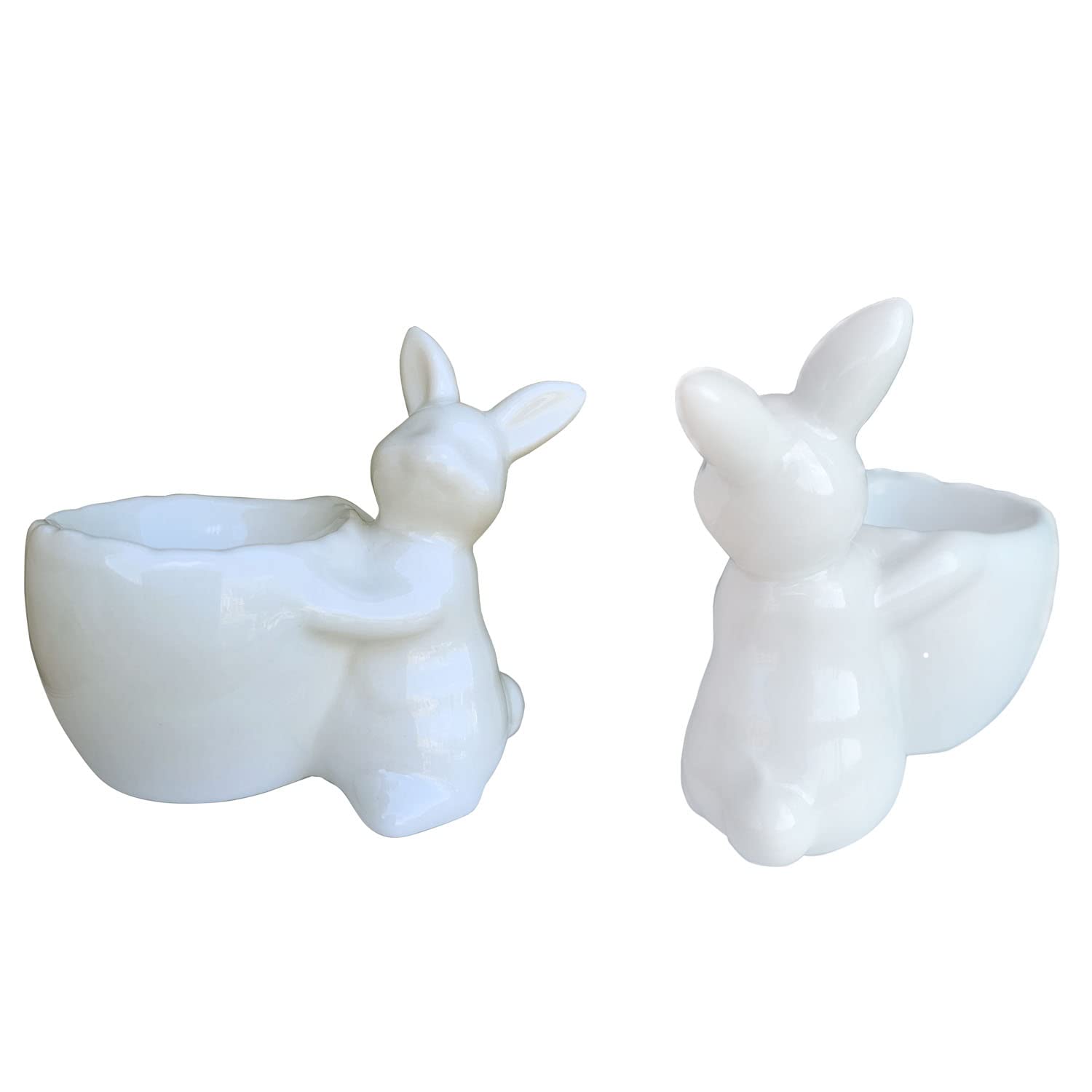 Easter Bunny Porcelain Egg Cup for Soft Hard Boiled Egg, Easter Bunny Rabbit Tealight Candle Holder for Easter Spring Decoration Dinner Dinning Room Table Centerpiece Décor