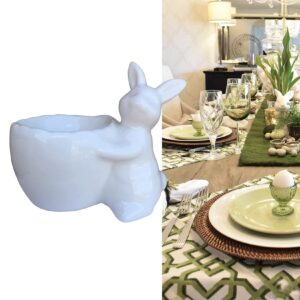 Easter Bunny Porcelain Egg Cup for Soft Hard Boiled Egg, Easter Bunny Rabbit Tealight Candle Holder for Easter Spring Decoration Dinner Dinning Room Table Centerpiece Décor