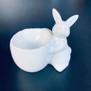 Easter Bunny Porcelain Egg Cup for Soft Hard Boiled Egg, Easter Bunny Rabbit Tealight Candle Holder for Easter Spring Decoration Dinner Dinning Room Table Centerpiece Décor