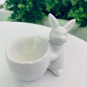 Easter Bunny Porcelain Egg Cup for Soft Hard Boiled Egg, Easter Bunny Rabbit Tealight Candle Holder for Easter Spring Decoration Dinner Dinning Room Table Centerpiece Décor