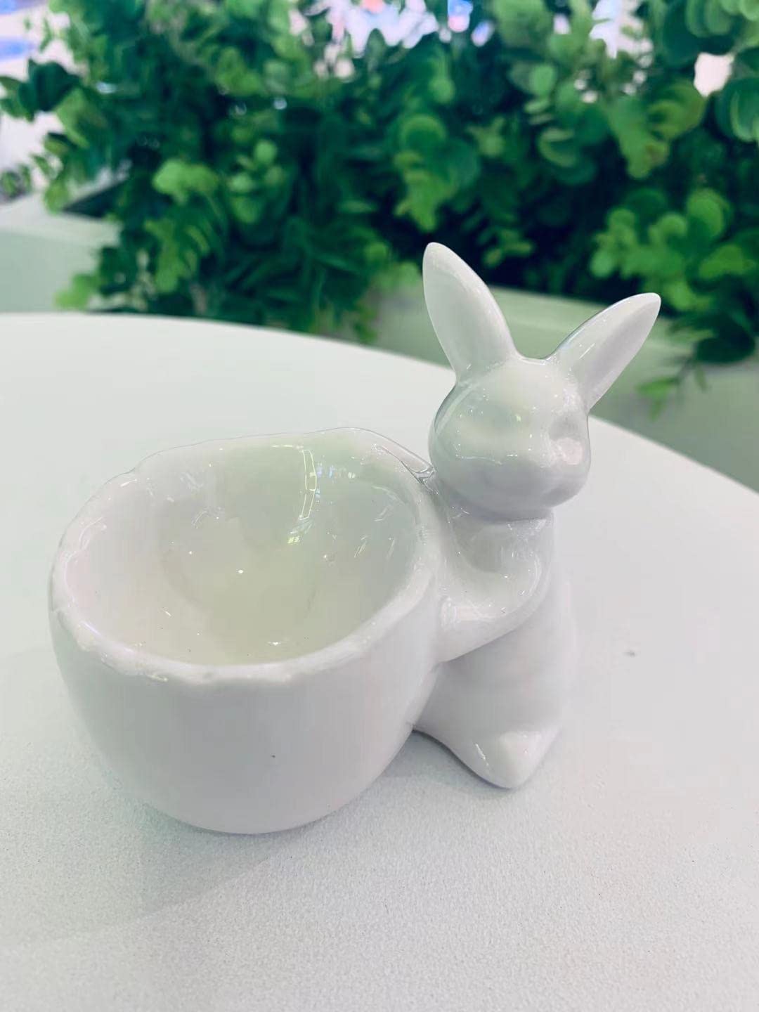 Easter Bunny Porcelain Egg Cup for Soft Hard Boiled Egg, Easter Bunny Rabbit Tealight Candle Holder for Easter Spring Decoration Dinner Dinning Room Table Centerpiece Décor