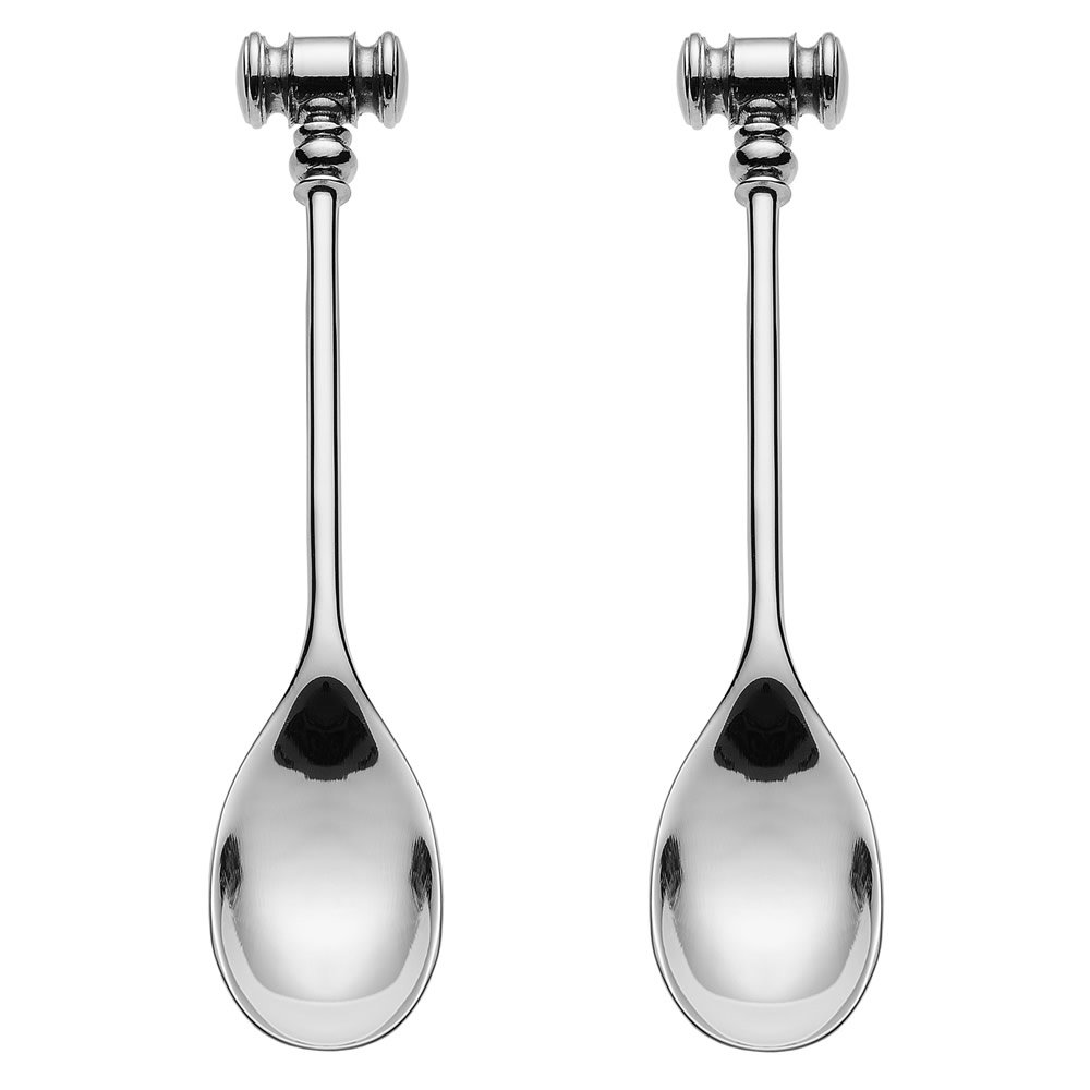 Alessi "Dressed" Set Of Two Spoons With Soft Boiled Egg Opener in 18/10 Stainless Steel Mirror Polished, Silver