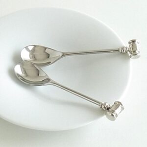 Alessi "Dressed" Set Of Two Spoons With Soft Boiled Egg Opener in 18/10 Stainless Steel Mirror Polished, Silver