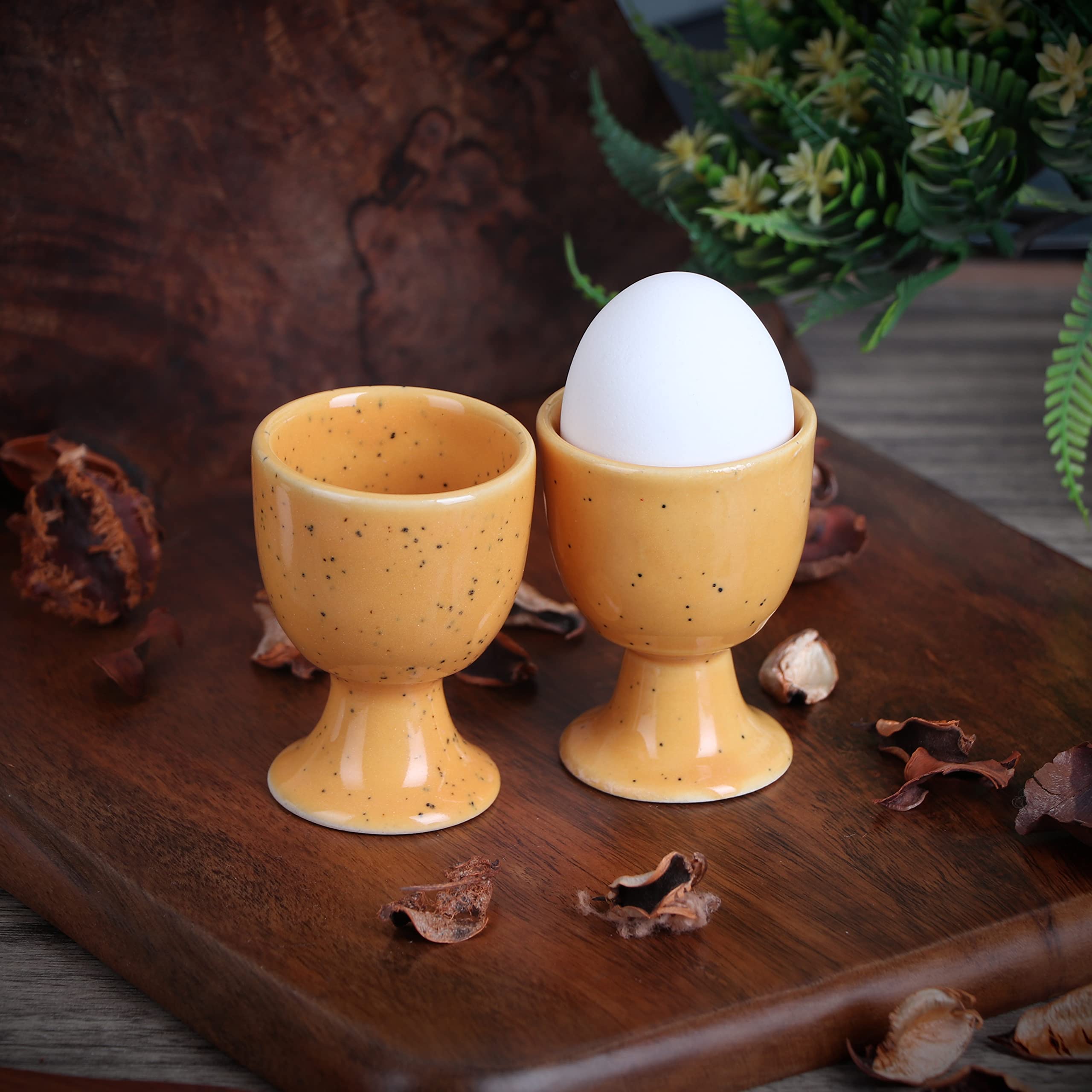 Soft Boiled Egg Holder | Ceramic Egg Cup Set | Ceramic Egg Holder Pottery Housewarming Gift set of 2 (Mustered)