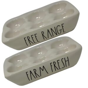 rae dunn farm fresh and free range egg holder - ceramic