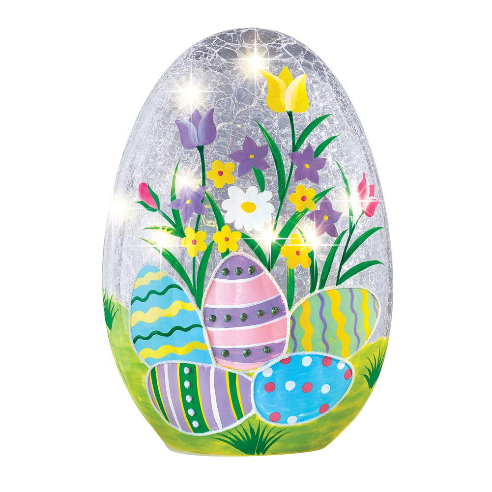 Collections Etc Lighted Crackled Glass Easter Egg Table Decoration