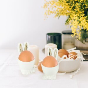 Easter Bunny Ears Shape Egg Holders- Set of 2 Ceramic Rabbit Egg Cups Gold Bunny Ear Design Egg Holders for Easter Decorations Spring Party Dinner Table Settings Decor