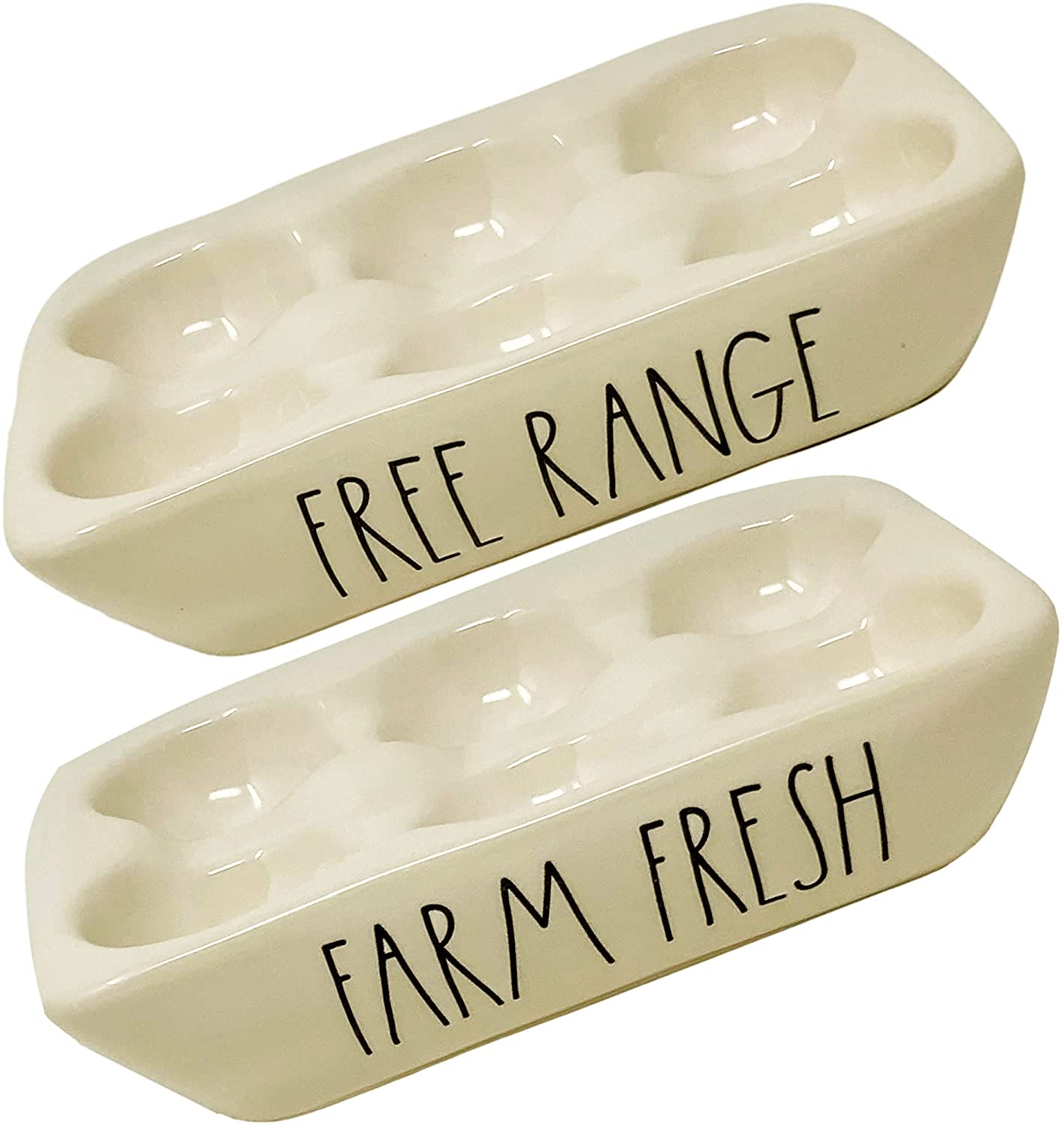 Rae Dunn by Magenta Ceramic 2-pc. Egg Holder | Inscribed: FREE RANGE and FARM FRESH