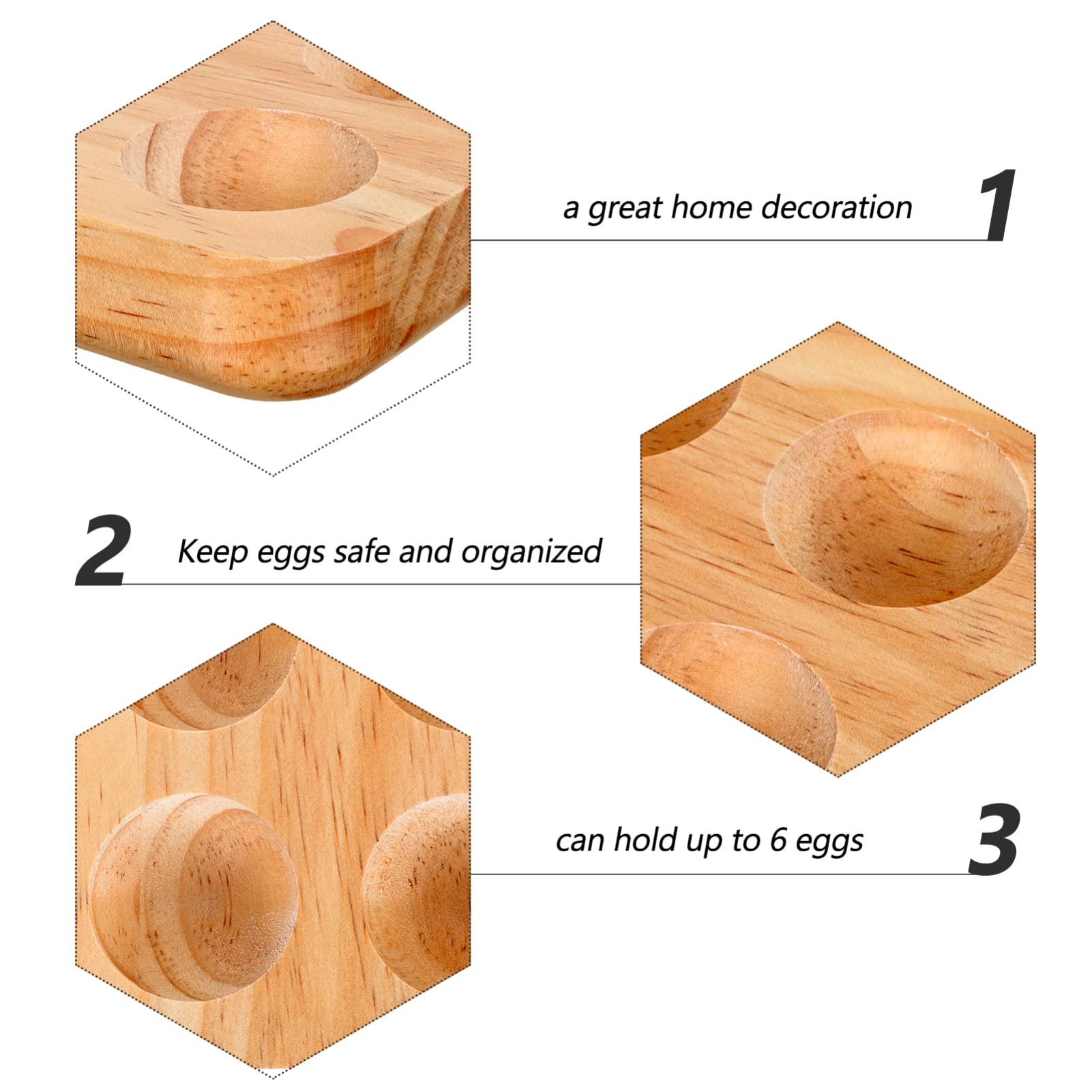 jojofuny 2 Pack 8 Grid Egg Tray, Wooden Egg Holder, 6 Holes Egg Plate Wood Egg Tray Organizer Rack Eggs Plates Egg Storage for Fresh Egg