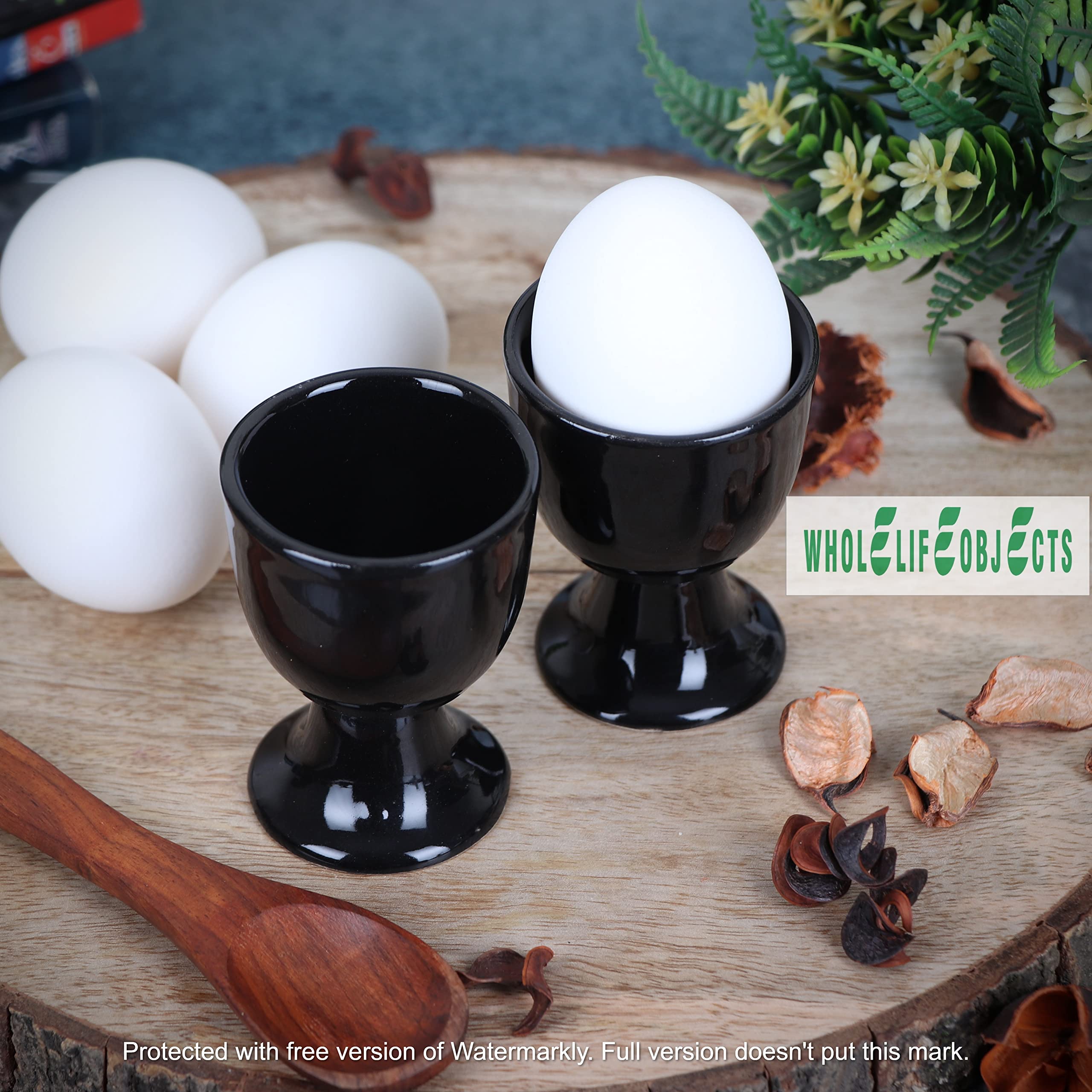 Soft Boiled Egg Holder | Ceramic Egg Cup Set | Ceramic Egg Holder Pottery Housewarming Gift set of 2 (Black Finish)