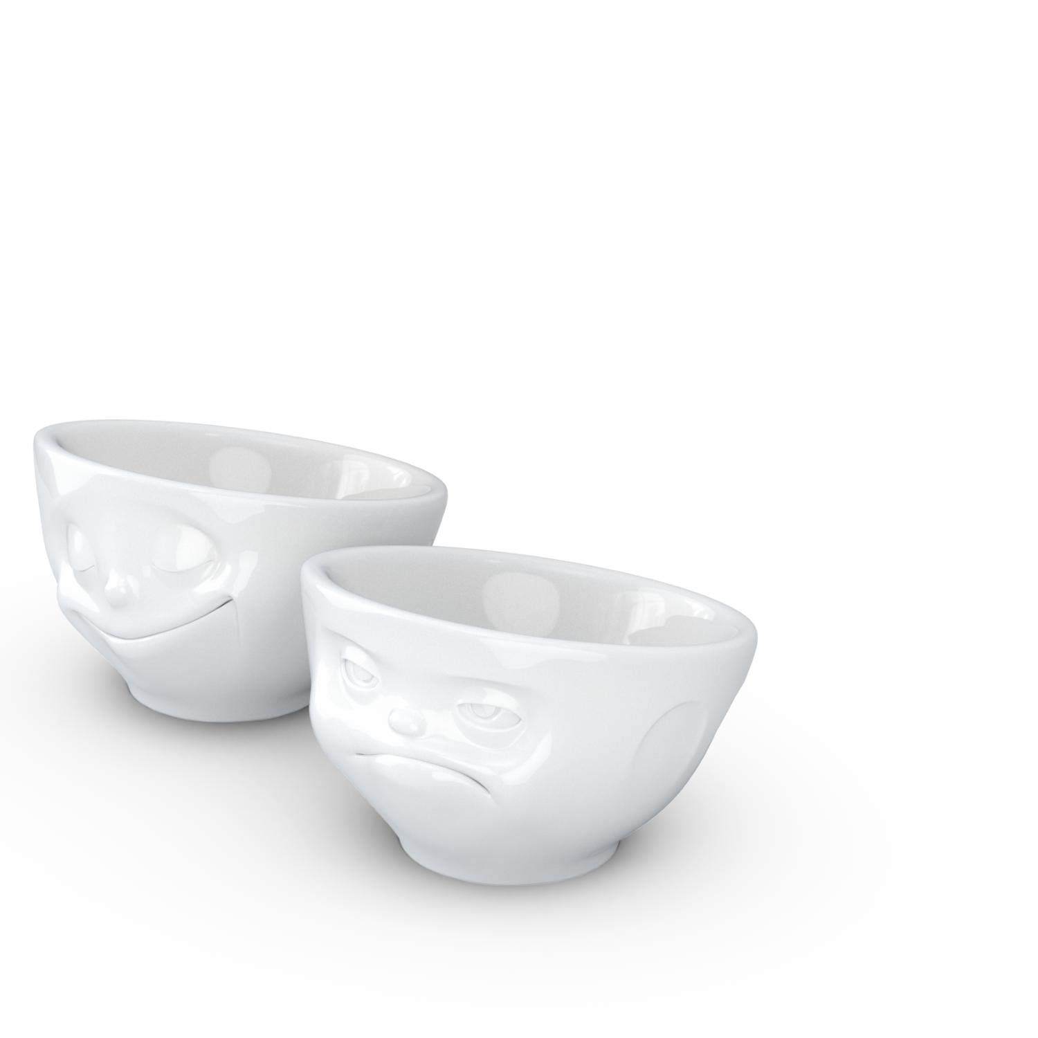 FIFTYEIGHT PRODUCTS TASSEN Porcelain Egg Cup Set No. 3, Happy & Hmpff Face Edition, White (Set of Two Egg Cups)