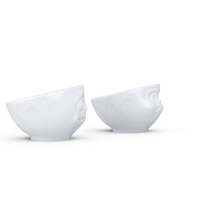 FIFTYEIGHT PRODUCTS TASSEN Porcelain Egg Cup Set No. 3, Happy & Hmpff Face Edition, White (Set of Two Egg Cups)