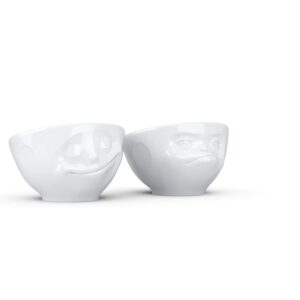 FIFTYEIGHT PRODUCTS TASSEN Porcelain Egg Cup Set No. 3, Happy & Hmpff Face Edition, White (Set of Two Egg Cups)