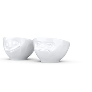 FIFTYEIGHT PRODUCTS TASSEN Porcelain Egg Cup Set No. 3, Happy & Hmpff Face Edition, White (Set of Two Egg Cups)