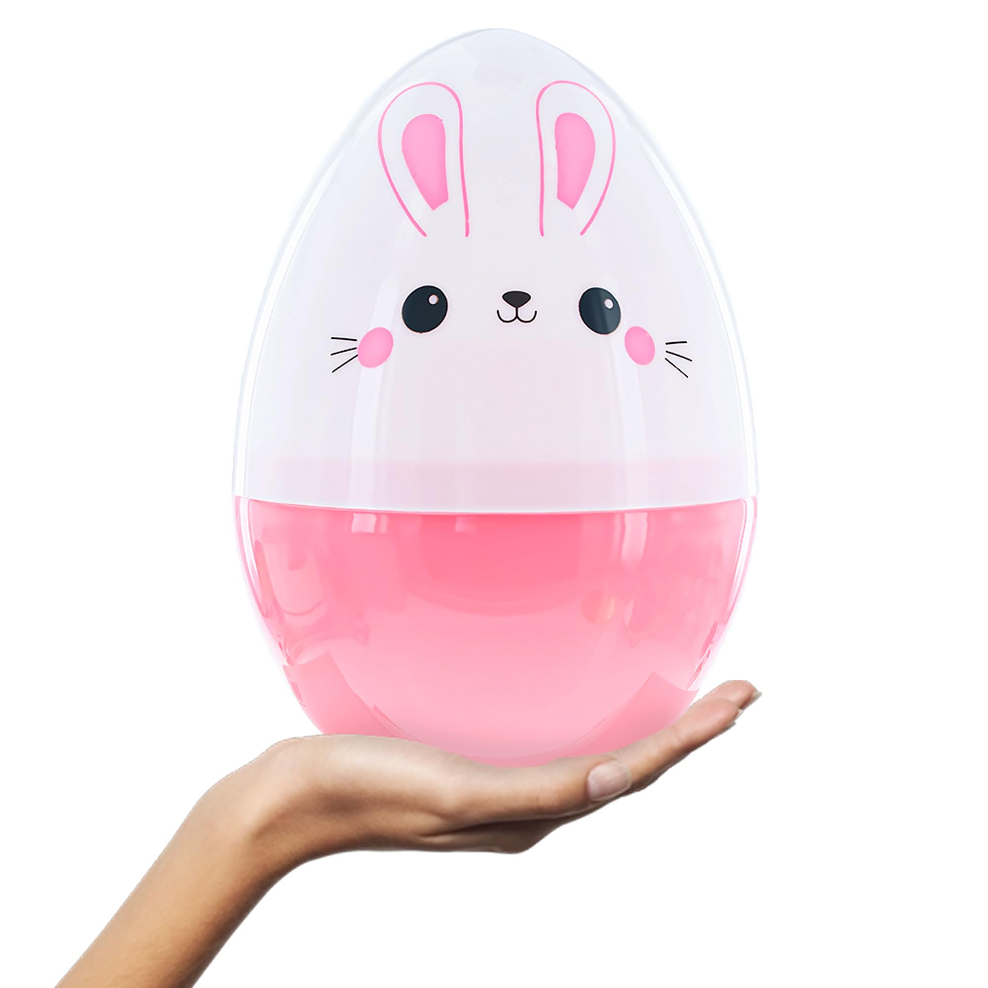 Large Bunny Giant Jumbo Size White and Pink Plastic Easter Egg 10 Inches