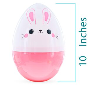 Large Bunny Giant Jumbo Size White and Pink Plastic Easter Egg 10 Inches