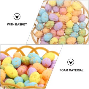 NUOBESTY 100pcs Easter Eggs Ornament Mini Foam Egg with Basket for Crafts and Spring Easter Party Decorations