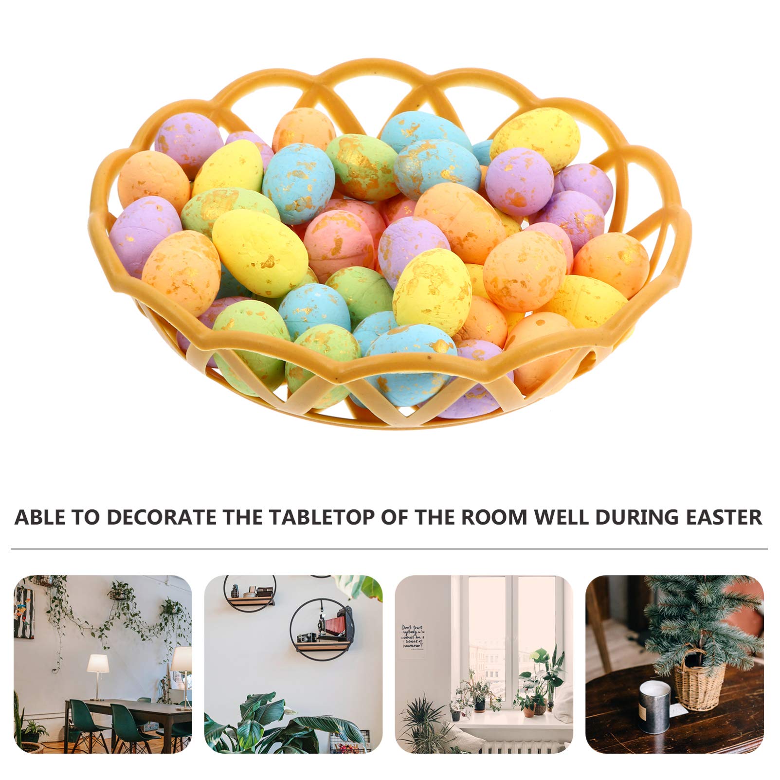 NUOBESTY 100pcs Easter Eggs Ornament Mini Foam Egg with Basket for Crafts and Spring Easter Party Decorations