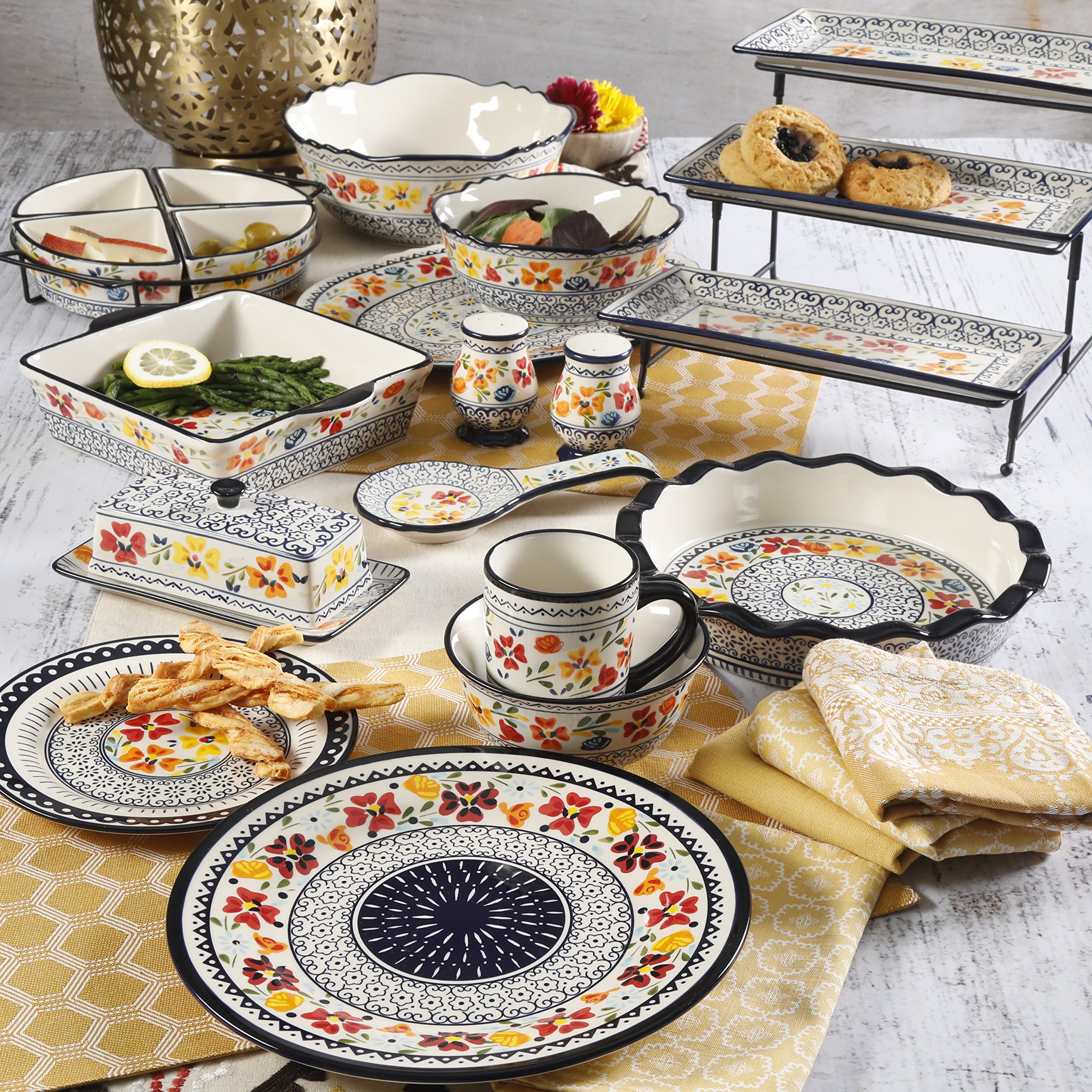 Gibson Elite Hand-Painted Dinnerware Set, 4-Piece Accessory, Luxembourg