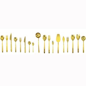 mepra 109122151 linea gold 151-piece durable 18/10 stainless steel european style flatware cutlery set for fine dining, dishwasher safe, service for 12