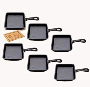 old mountain square single serve cast iron skillet - preseasoned set of 6