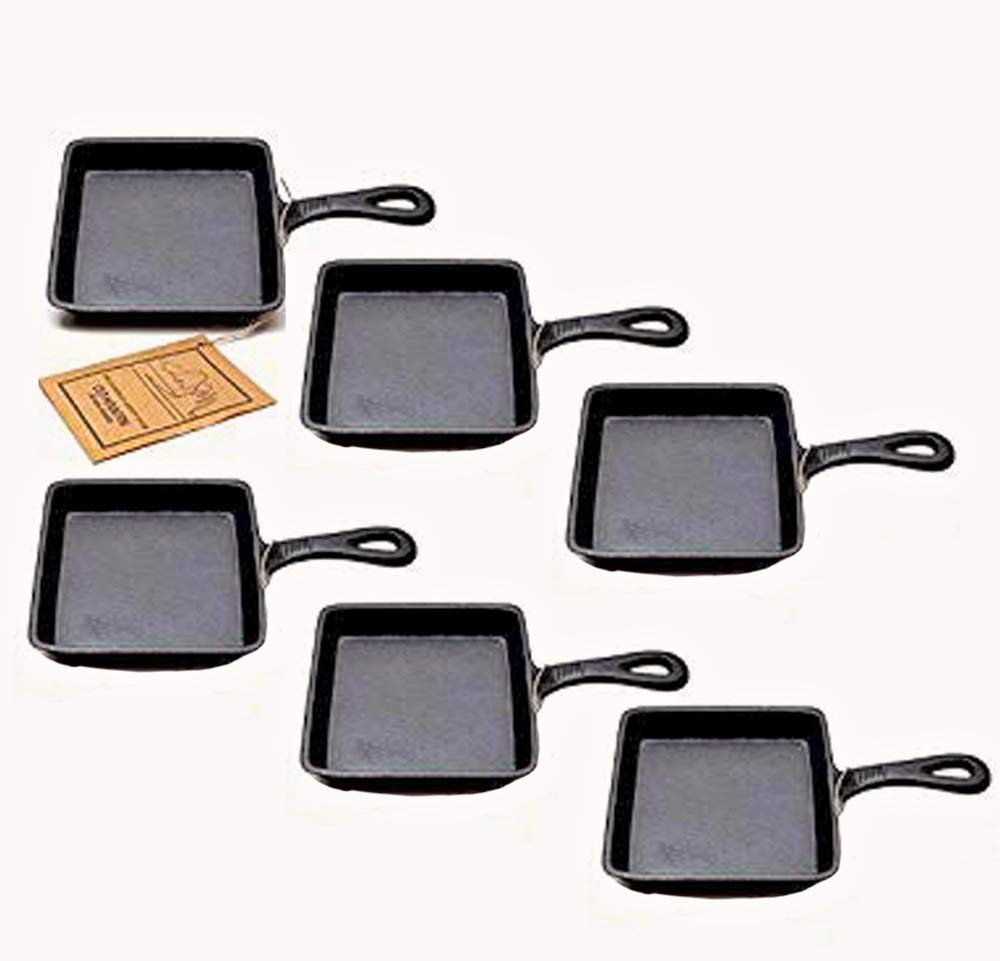 Old Mountain Square Single Serve Cast Iron Skillet - Preseasoned Set of 6