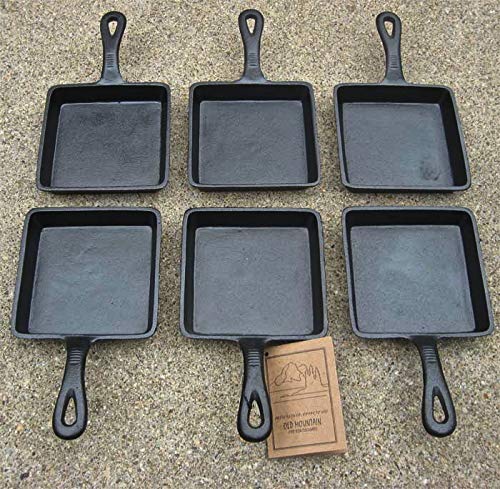 Old Mountain Square Single Serve Cast Iron Skillet - Preseasoned Set of 6