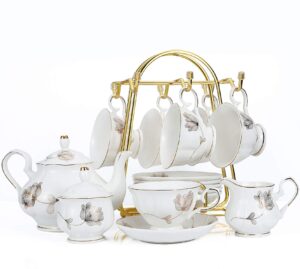 chenp.hmc tea sets 22-piece porcelain ceramic coffee tea gift mother's day sets teapot and cup set cups saucer service for 6 teapot sugar bowl creamer pitcher and ceramic coffee tea gift sets