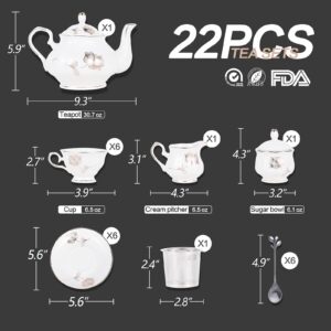 CHENP.HMC Tea Sets 22-Piece Porcelain Ceramic Coffee Tea Gift Mother's Day Sets Teapot and Cup Set Cups Saucer Service for 6 Teapot Sugar Bowl Creamer Pitcher and Ceramic Coffee Tea Gift Sets