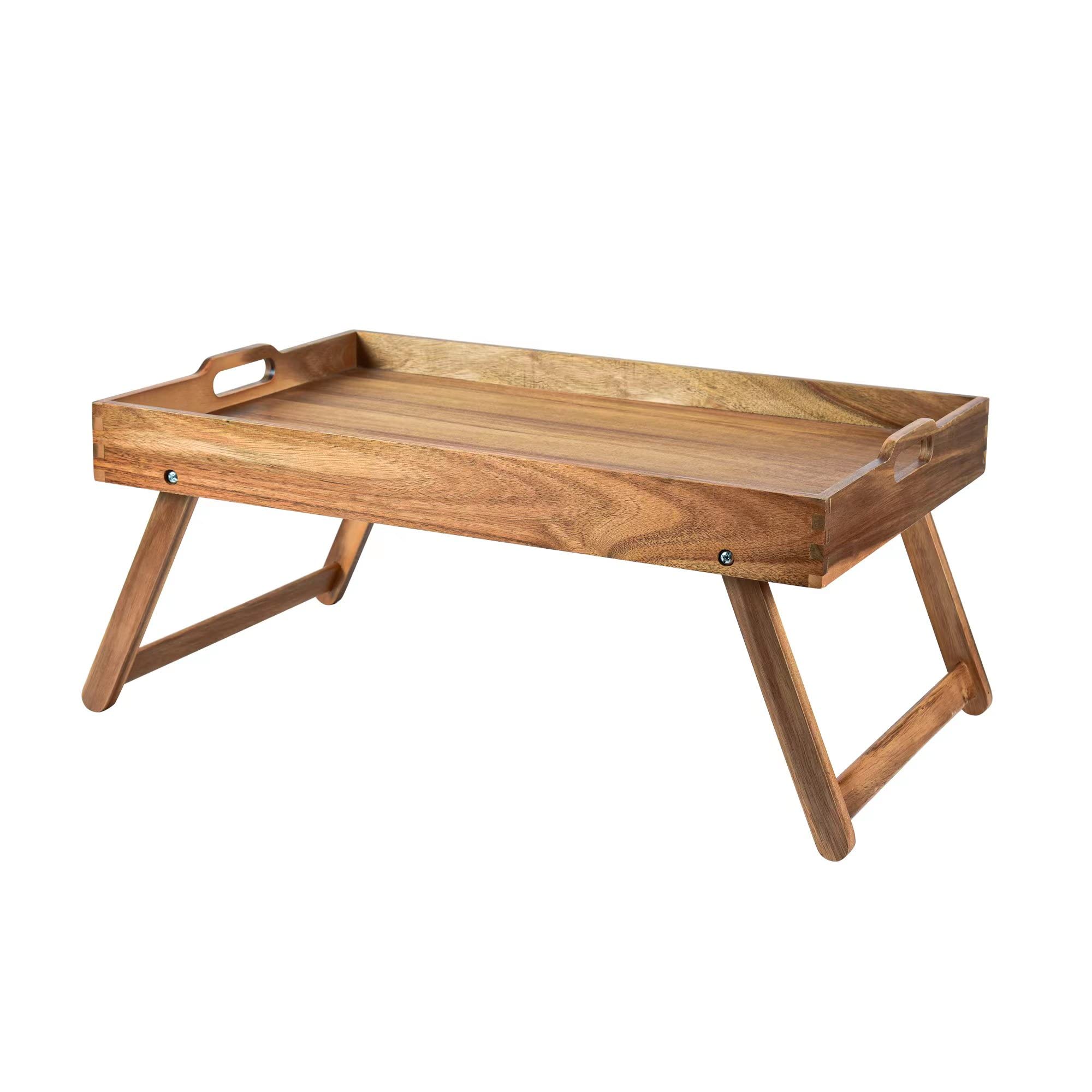 JRENINET Extra Large Acacia Wood Folding Bed Table Tray for Eating, Breakfast in Bed, Laptop Desk, and Snack Serving – Perfect for Sofa and Bed Use