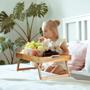 JRENINET Extra Large Acacia Wood Folding Bed Table Tray for Eating, Breakfast in Bed, Laptop Desk, and Snack Serving – Perfect for Sofa and Bed Use