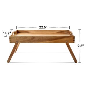 JRENINET Extra Large Acacia Wood Folding Bed Table Tray for Eating, Breakfast in Bed, Laptop Desk, and Snack Serving – Perfect for Sofa and Bed Use