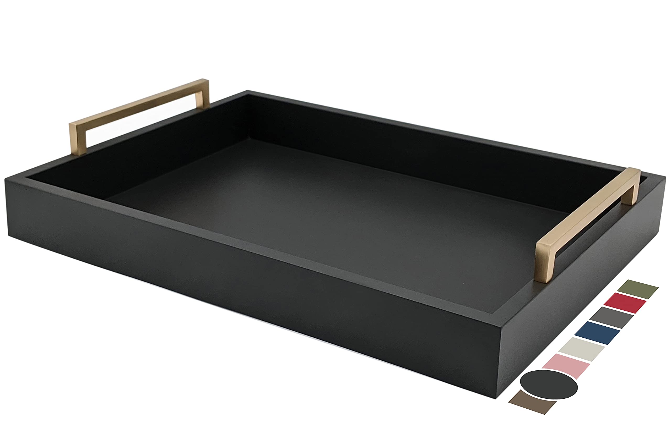 Montecito Home Decorative Coffee Table Tray - Ottoman Tray - Breakfast, Drinks, Liquor Serving Platter - from Farmhouse to Modern - Matte Finish - Champagne Gold Handles - Pitch Black Tray