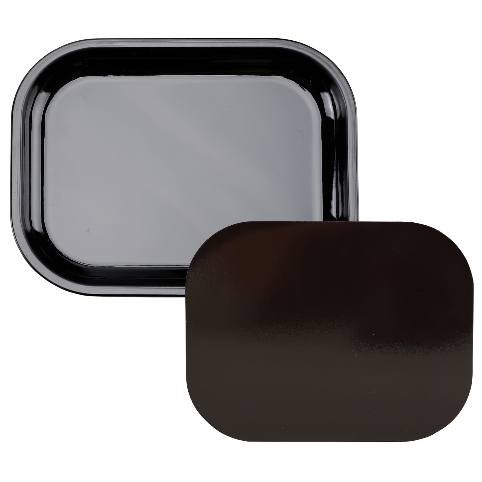 Metal Tray with Soft Magnetic Lid Black Tray with Spill Proof Cover Small Mini Rolling Trays Storage for Home or On-The-Go