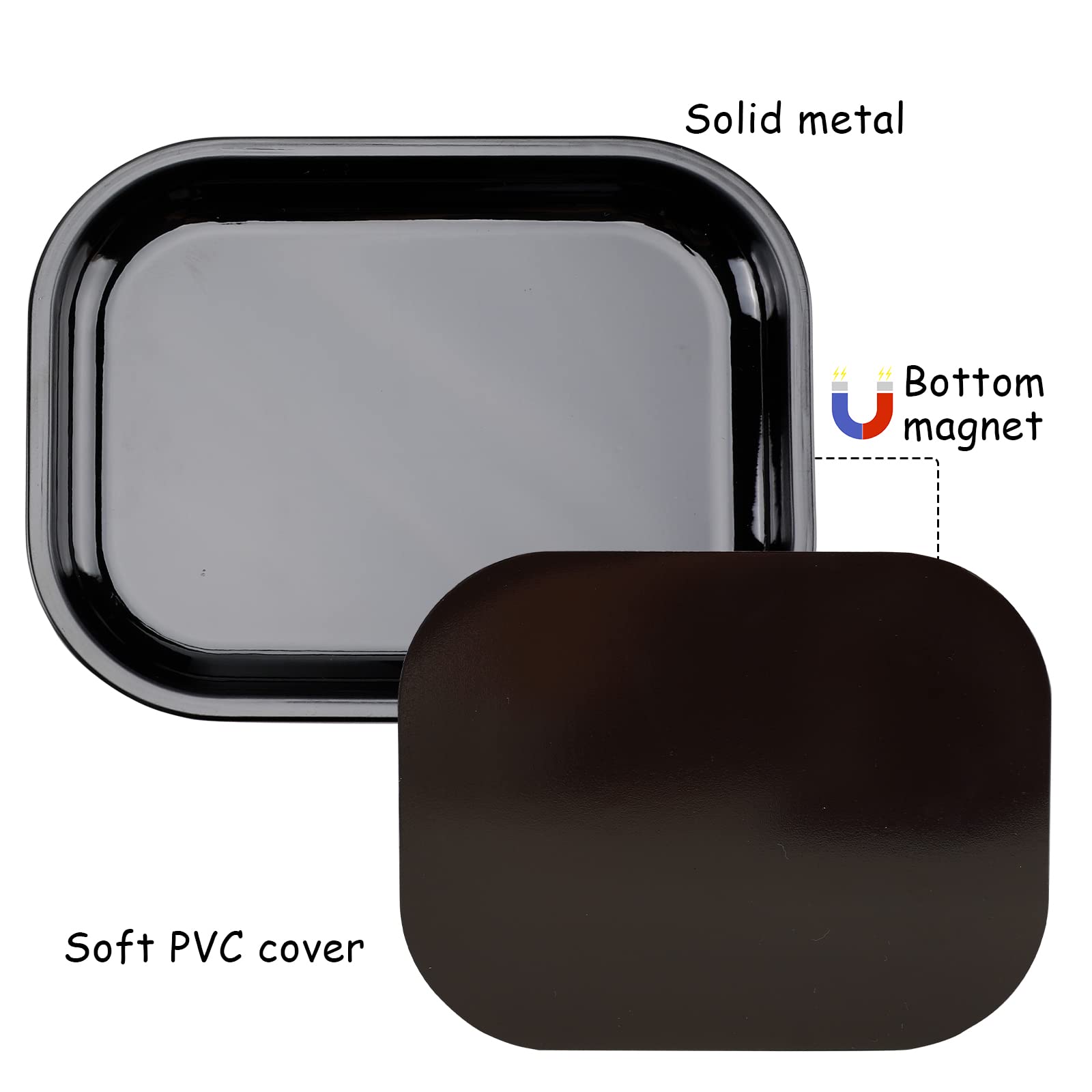 Metal Tray with Soft Magnetic Lid Black Tray with Spill Proof Cover Small Mini Rolling Trays Storage for Home or On-The-Go