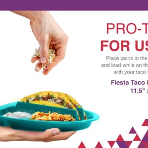 Arrow Home Products Fiesta Taco Plate, 4 Pack - Each Plate Includes 3 Taco Holders Plus 2 Compartments - BPA Free Plastic, Made in the USA, Dishwasher Safe - Teal Blue