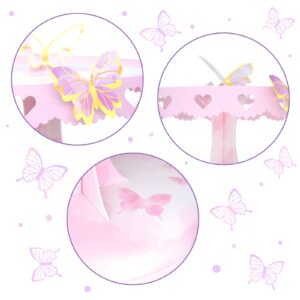 WEEPA Butterfly Cupcake Stand Birthday Party Supplies 3-Tier Round Cupcake Stand DIY Pink Cake Stand Display Table for Theme Party Birthday Baby Shower Wedding