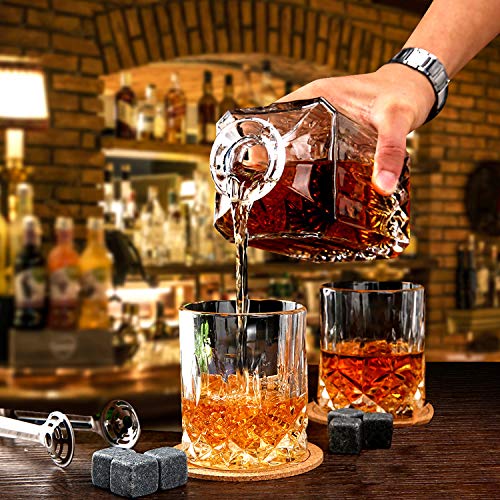 LIGHTEN LIFE Whiskey Decanter Set for Men,Crystal Whiskey Glasses and Decanter Set in Gift Box,Decanter Set with 4 Glasses,Non-Lead Bourbon Decanter Set,Whiskey Glass Decanter Set for Dad Husband