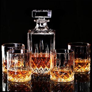 LIGHTEN LIFE Whiskey Decanter Set for Men,Crystal Whiskey Glasses and Decanter Set in Gift Box,Decanter Set with 4 Glasses,Non-Lead Bourbon Decanter Set,Whiskey Glass Decanter Set for Dad Husband