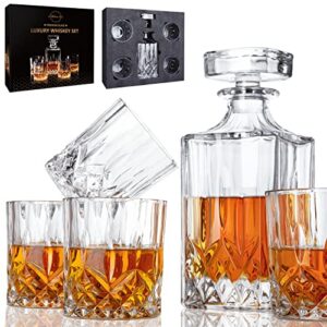 LIGHTEN LIFE Whiskey Decanter Set for Men,Crystal Whiskey Glasses and Decanter Set in Gift Box,Decanter Set with 4 Glasses,Non-Lead Bourbon Decanter Set,Whiskey Glass Decanter Set for Dad Husband