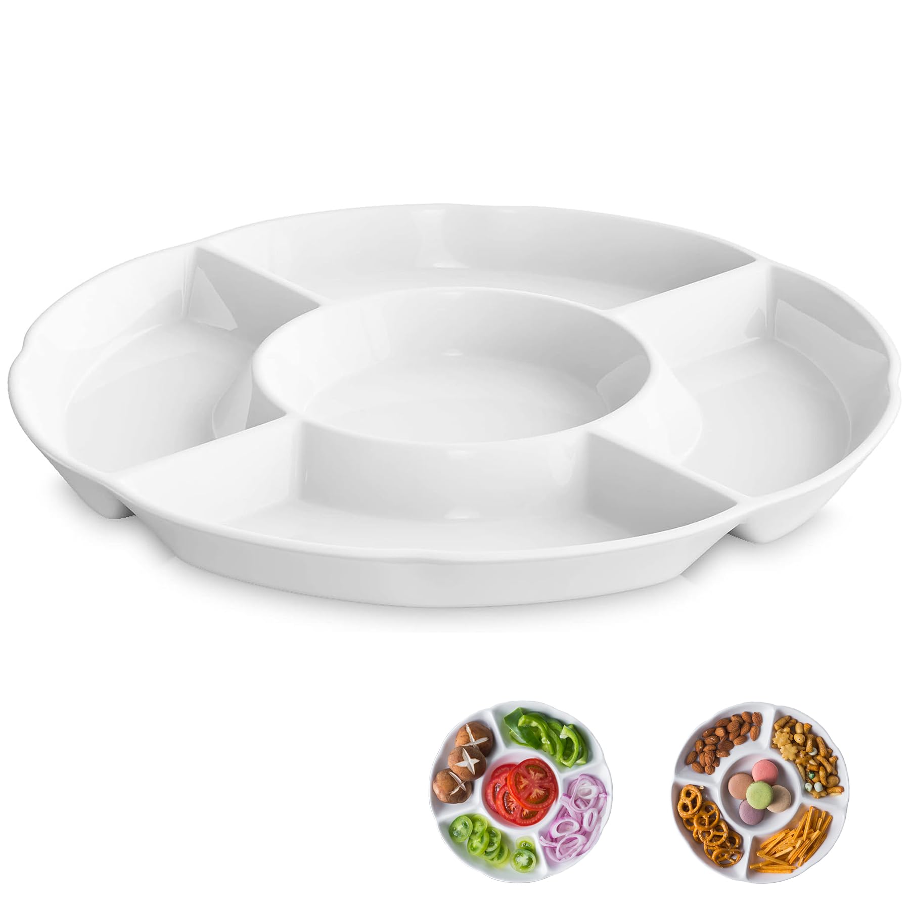 LAUCHUH Chip & Dip Serving Set Porcelain Divided Serving Platter/Tray Perfect for Easter, Christmas, Snack Dessert, 12 inch White Dish Set of 2