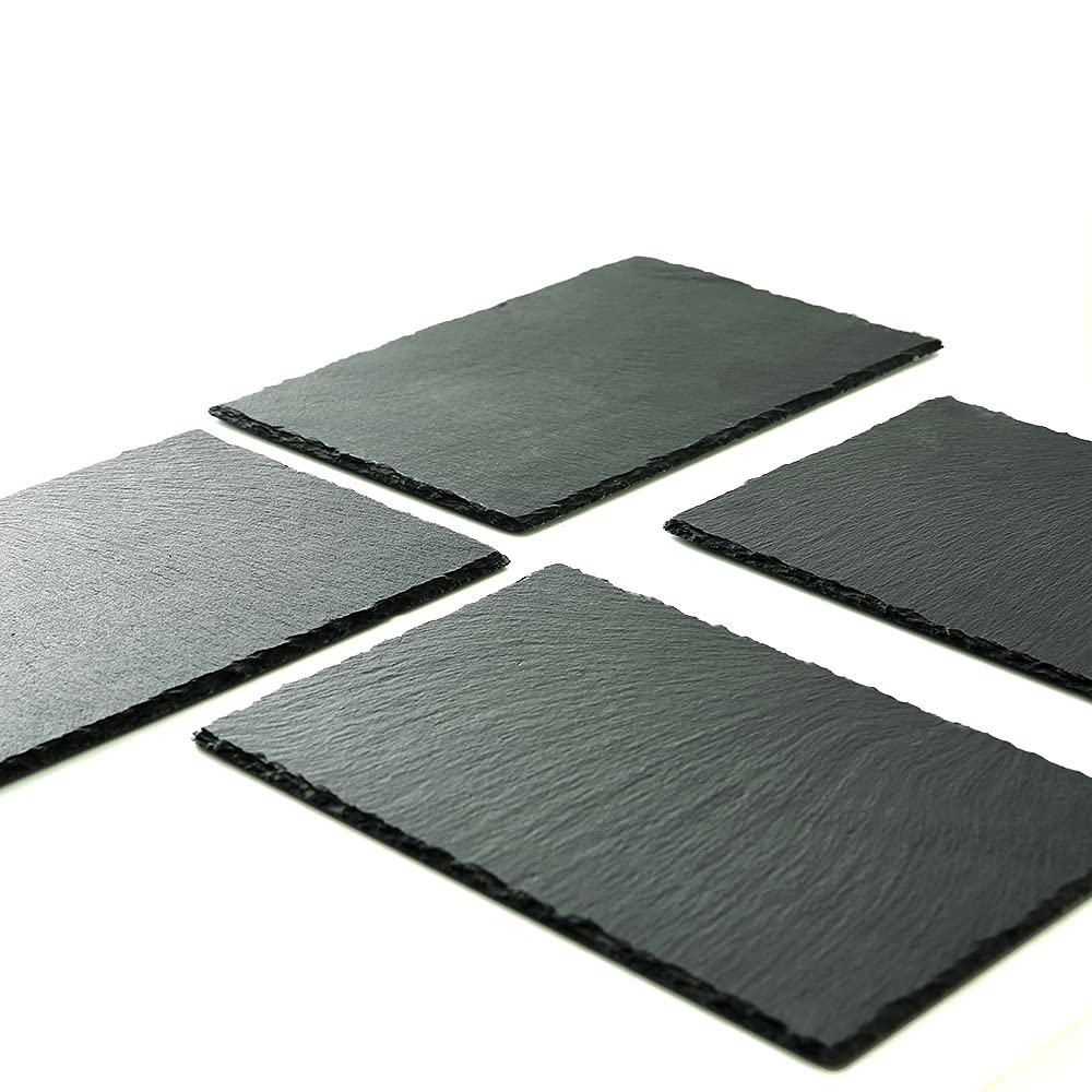 Cakocaco Set of 4 Pieces 12 x8 inch Large Slate Stone Platter Cheese Board Bulk Serving Tray For Meat Entertaining Dining Placement