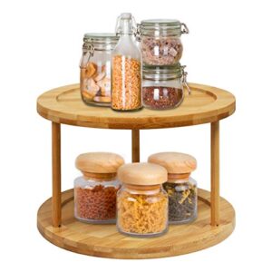 lazy susan turntable spice rack - 10 inch 2-tier bamboo kitchen countertop cabinet rotating condiments organizer