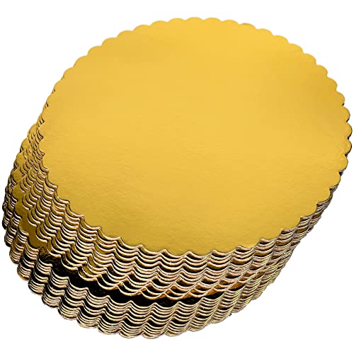 25-Pack 8 inch Sturdy Round Cake Boards,Small Gold Cake Circles Plate Cardboard Scalloped Base,Pack of 25