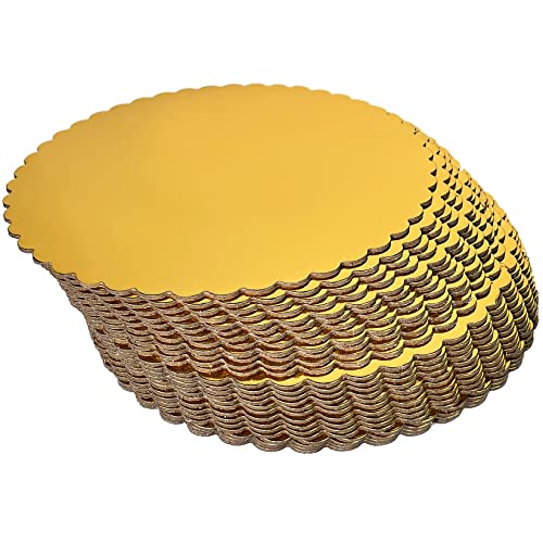 25-Pack 8 inch Sturdy Round Cake Boards,Small Gold Cake Circles Plate Cardboard Scalloped Base,Pack of 25