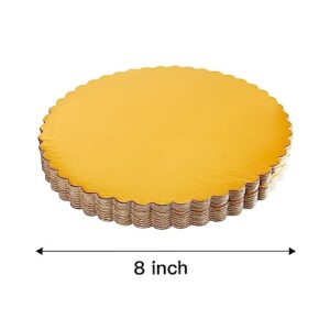 25-Pack 8 inch Sturdy Round Cake Boards,Small Gold Cake Circles Plate Cardboard Scalloped Base,Pack of 25