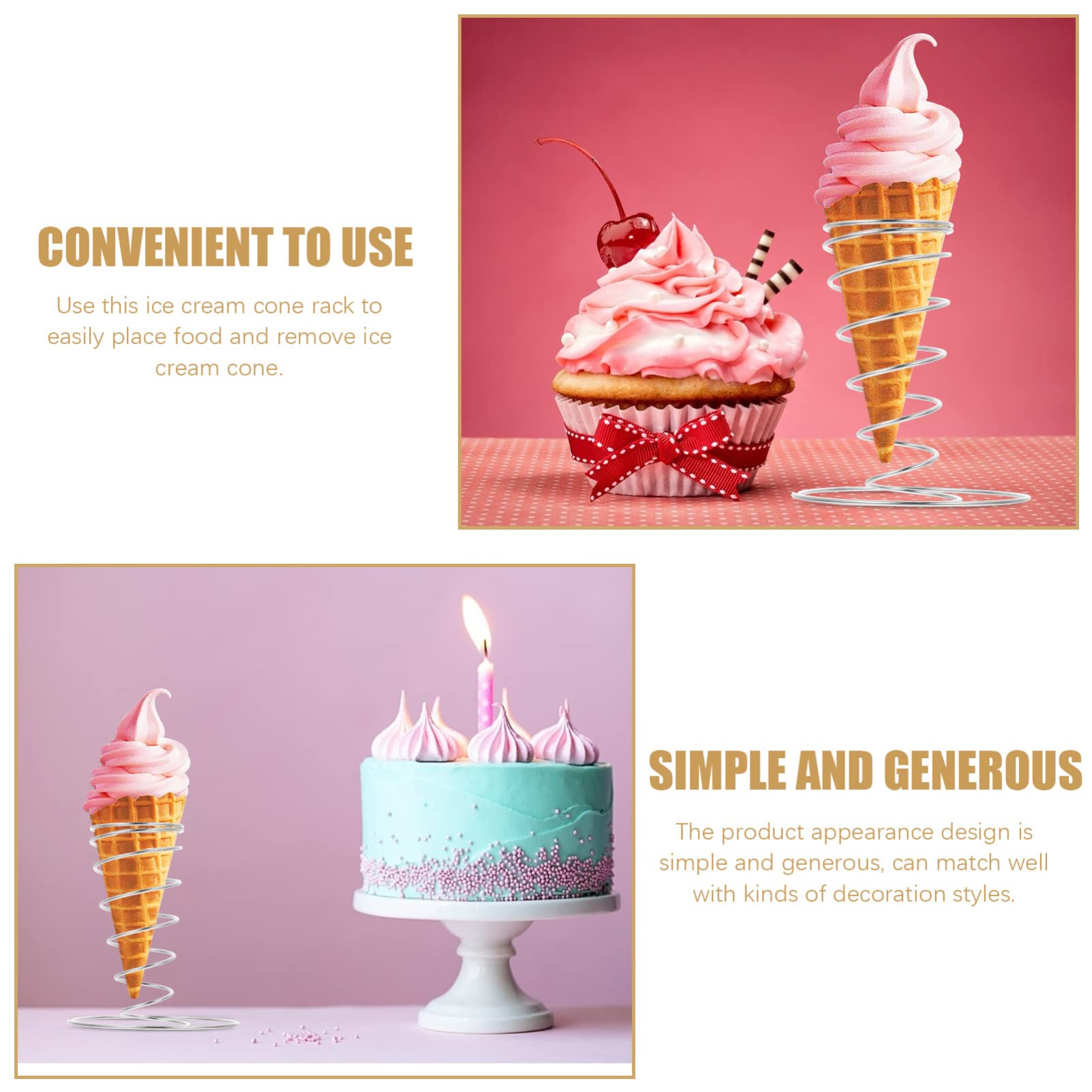 Hemoton 4pcs Cone Ice Cream Exhibition Cone Display Stand Waffle Cone Display Holder Ice Cream Stand Cupcake Toppers Shelf Brackets Waffles Ice Cream Cone Holder Stainless Steel Plant Food