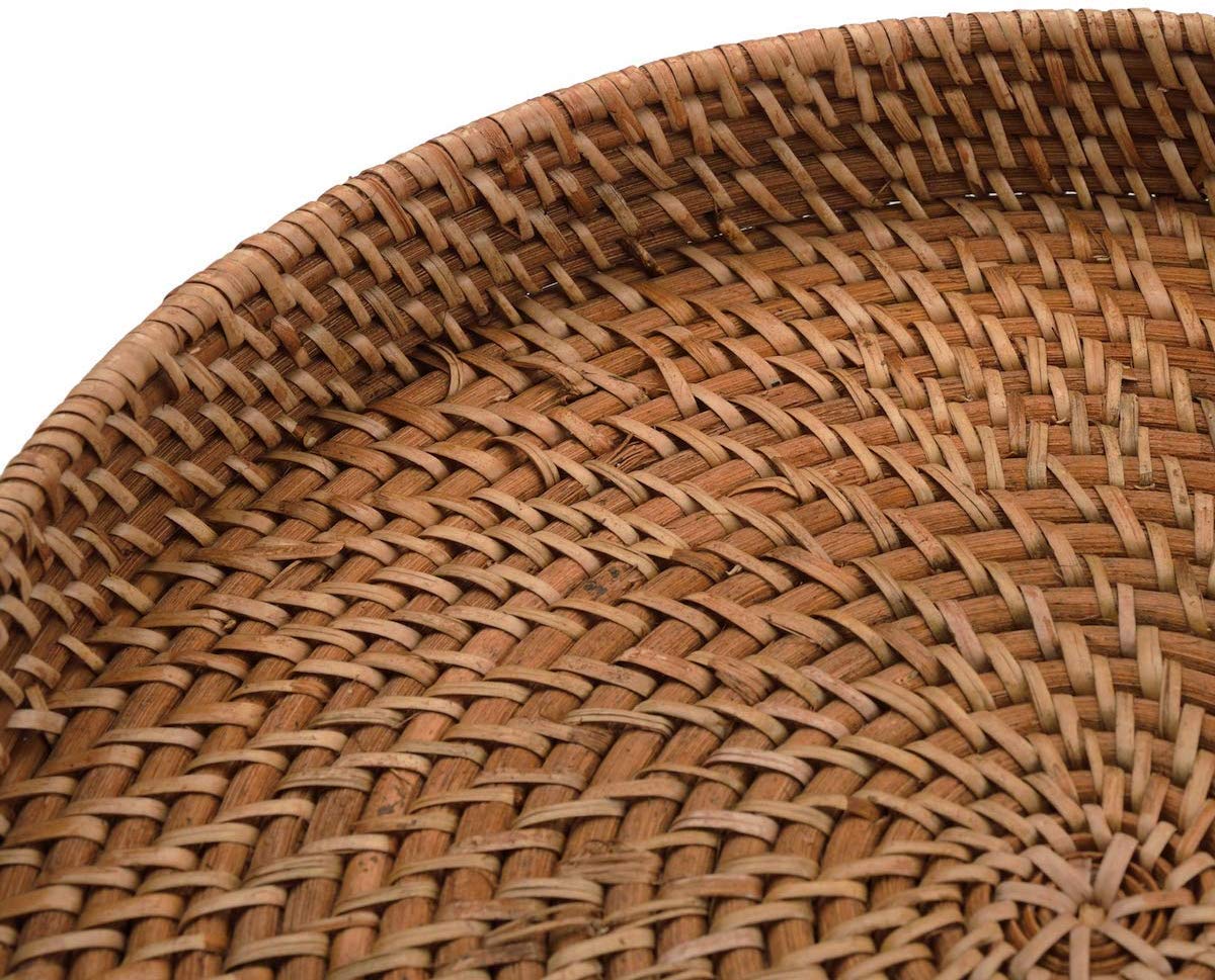 13.8 inch Rattan Tray, Round Wicker Tray with Cut-Out Handles, Woven Serving Tray for Dining / Coffee Table